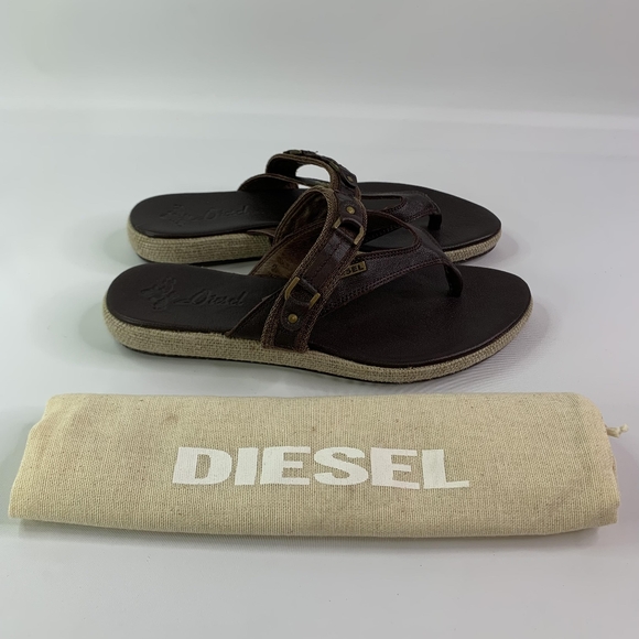 Diesel | Shoes | Nwob Diesel Womens Brown Genuine Leather Thong Flip ...